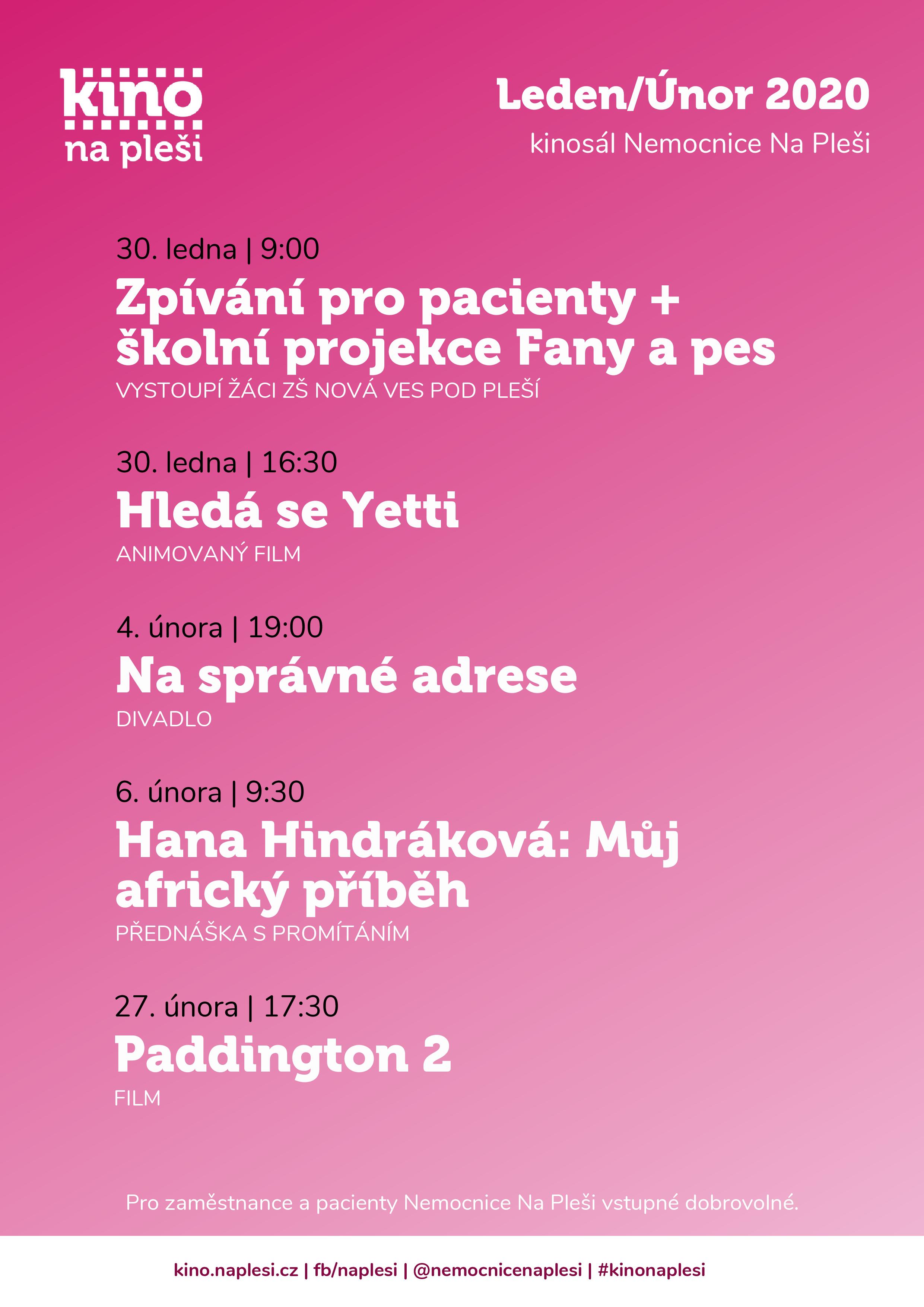 Program Kina Na Pleši - leden a únor 2020 - Zprávy z Mníšku